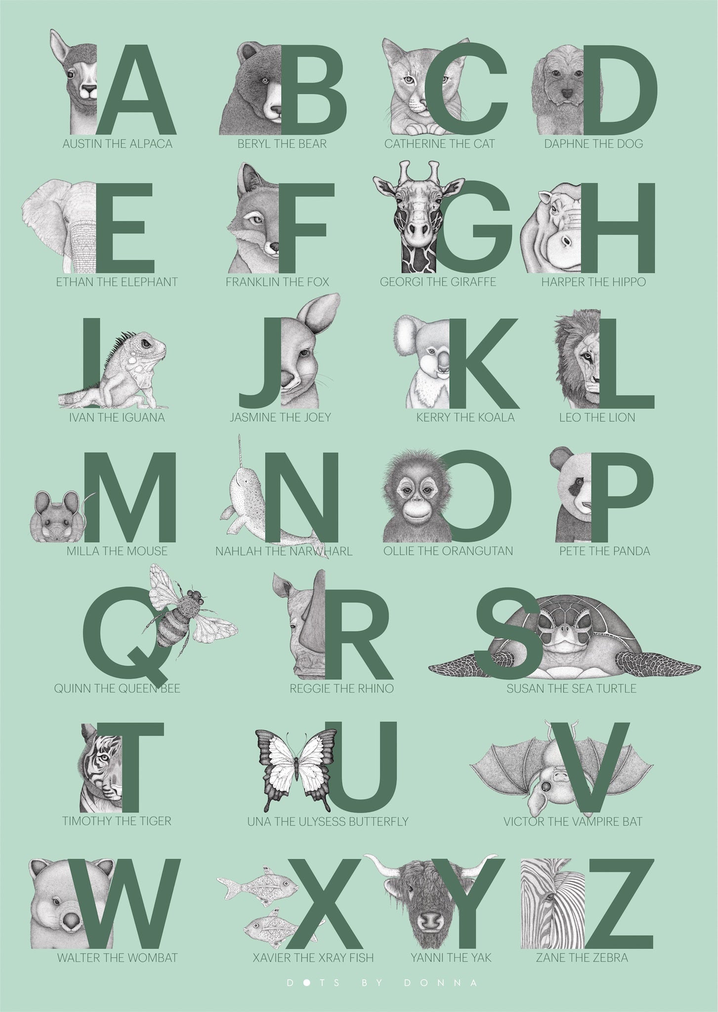 THE ANIMAL ALPHABET POSTER – Dots by Donna