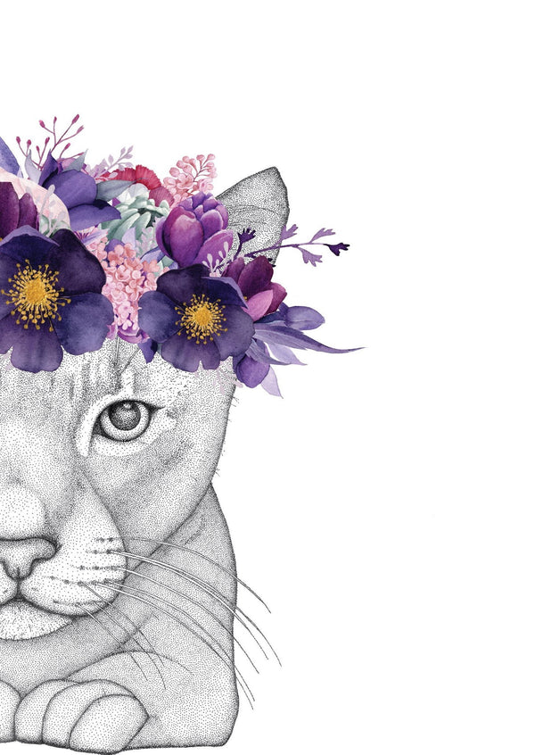 Catherine the Cat with Flower Crown - Dots by Donna