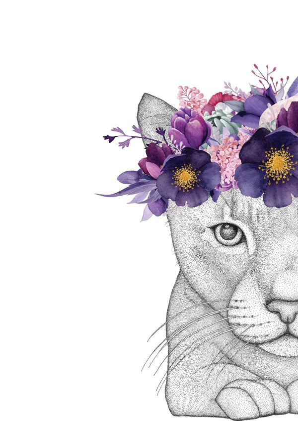 Catherine the Cat with Flower Crown - Dots by Donna